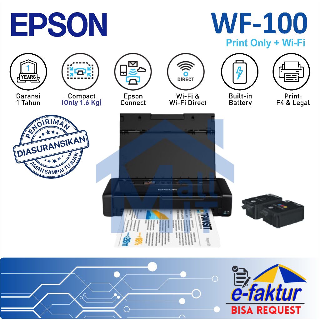 Jual MALLIT EPSON Printer Epson WF 100 WF100 WF-100 Printer Ultra Portable Ringan Wifi Direct ...