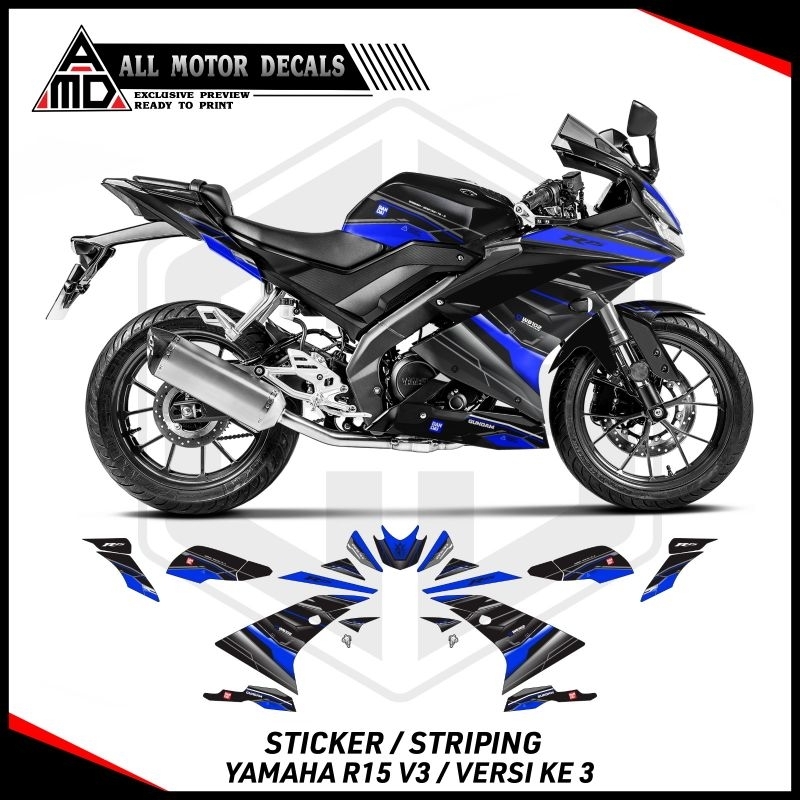Jual Striping Yamaha R15 V3 Grafis Custom / Decal Motor R15 Versi ke 3 ...