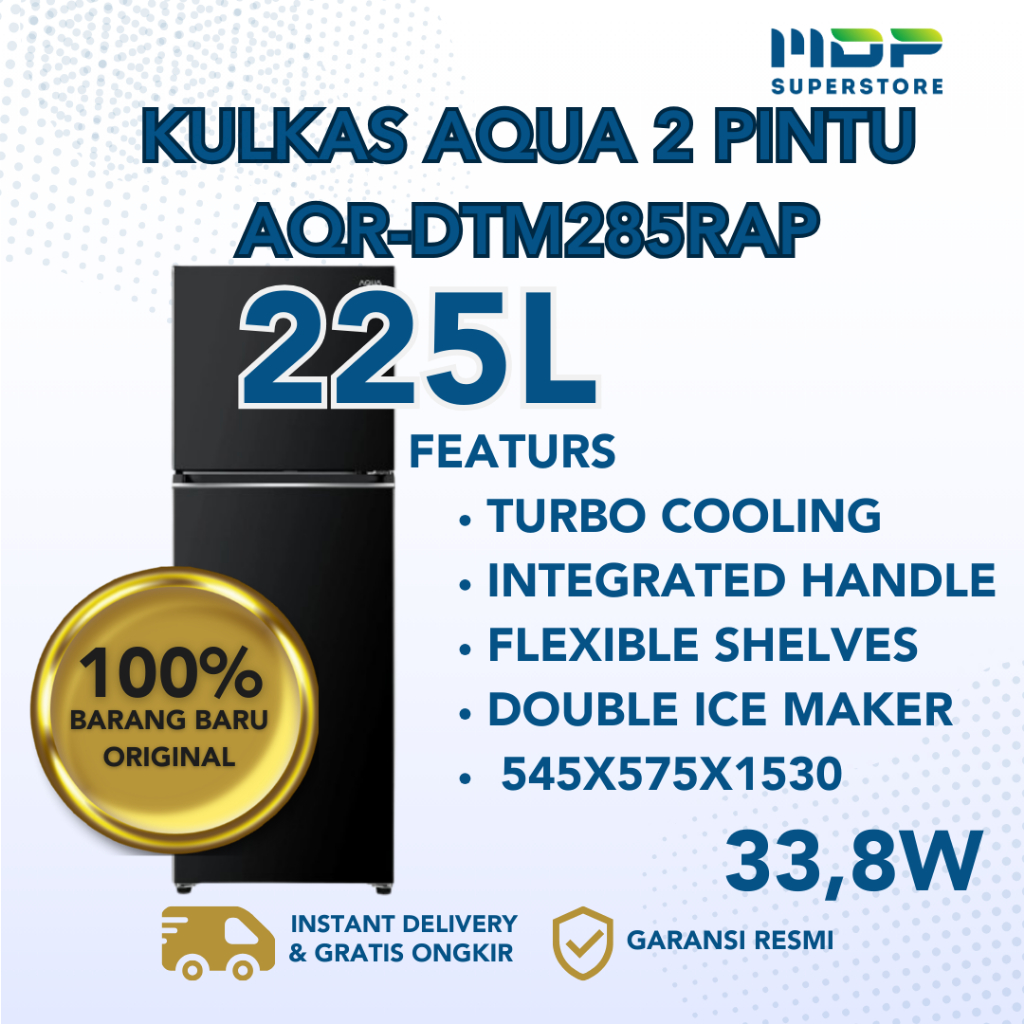 Jual KULKAS 2 PINTU AQUA AQR-DTM285RAP 33,8W (225L) | Shopee Indonesia