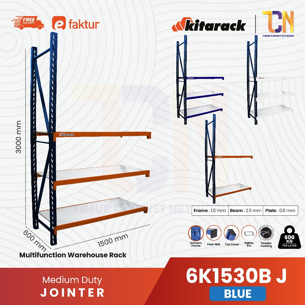 Jual Rak Gudang Besi 600kg 3M P. 1.5M Rack Gudang 4 Susun Jointer Rak ...