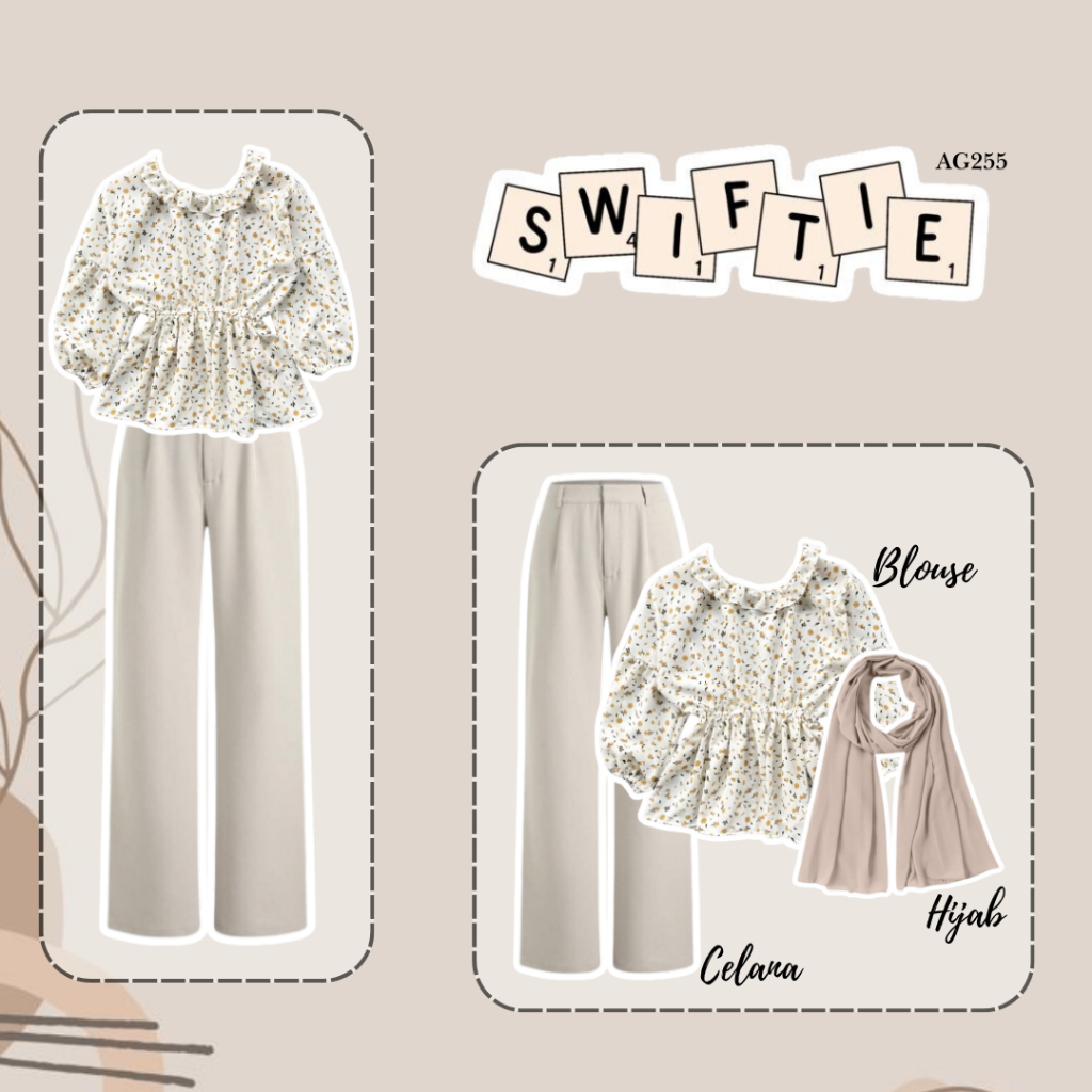 Jual Outfit Set Korean Style Wanita Kekinian | Blouse + Celana Ivory ...