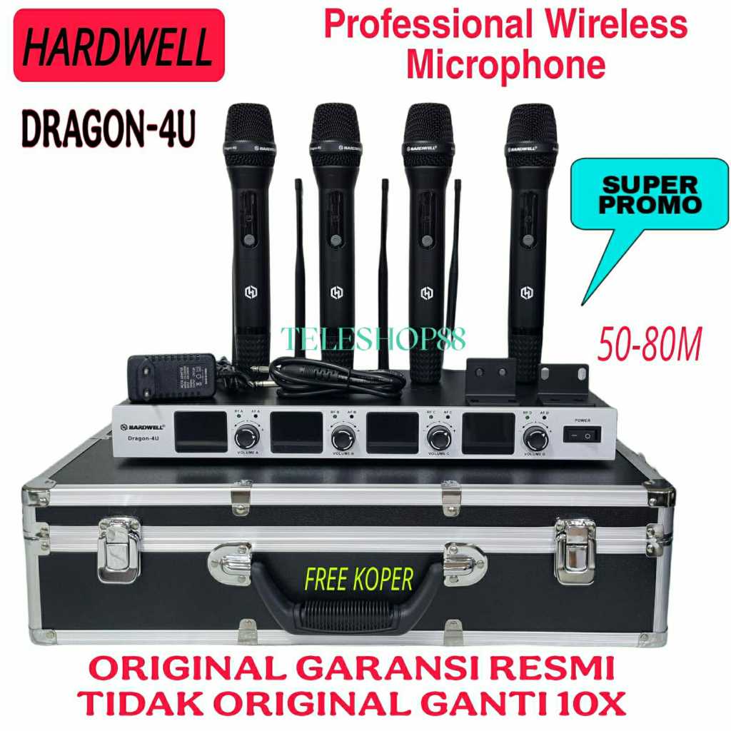 Jual Mic Wireless Hardwell Dragon 4U 4 Mic Handle Handle Original Free ...