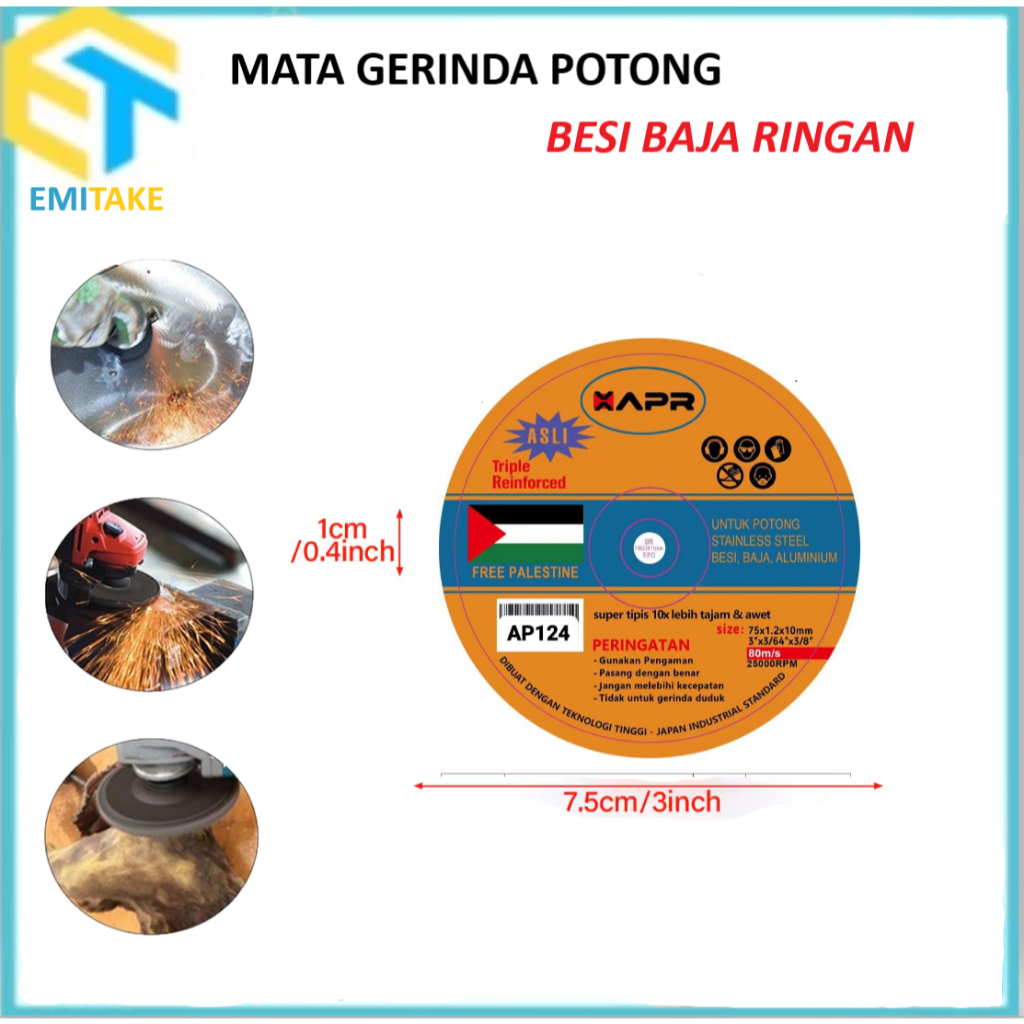 Jual Mata Gerinda Potong Besi Baja Ringan 3 Inch Cutting Wheel Mini ...