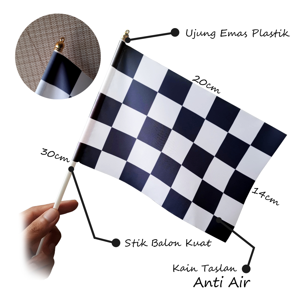 Jual Bendera Tangan Mini Start Finish Hitam Putih Catur Balap Kecil ...