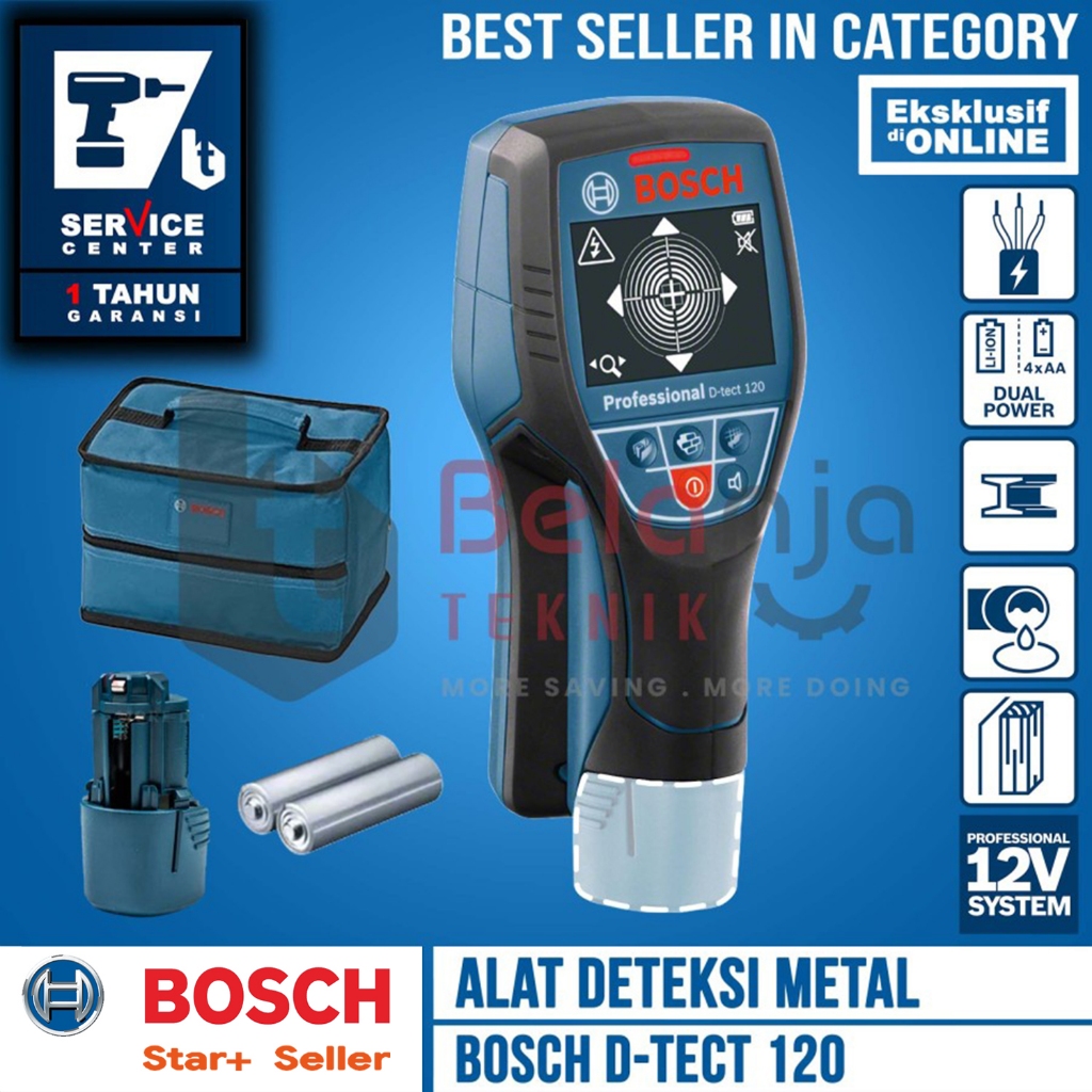Jual Bosch D-Tect 120 Detector Alat Deteksi Baterai Pipa Logam Metal Universal Wall Besi Kabel ...