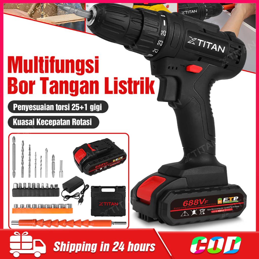 Jual 【COD】XTITAN 888V 25+1 Torsi Mesin Bor Listrik Murah 10mm Mesin Bor Baterai Bor Listrik Bor ...