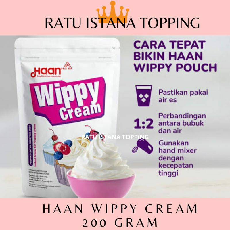 Jual WHIP CREAM HAAN 200 GR WHIPPED CREAM BUBUK WIPPY CREAM INSTANT ...