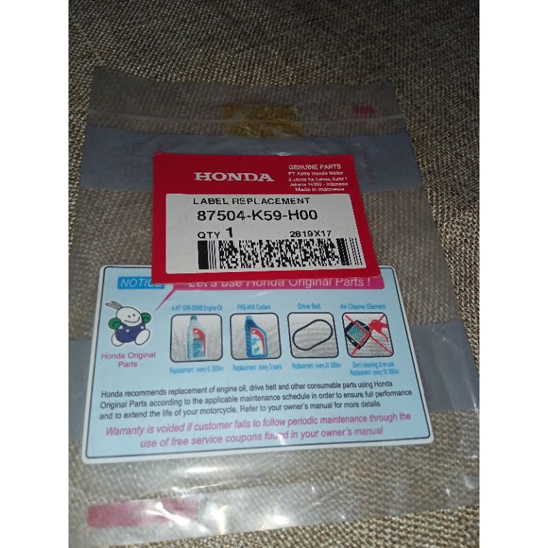 Jual 87504K59H00 Label Replacement ORIGINAL HONDA CLICK 160i ABS & CBS ...
