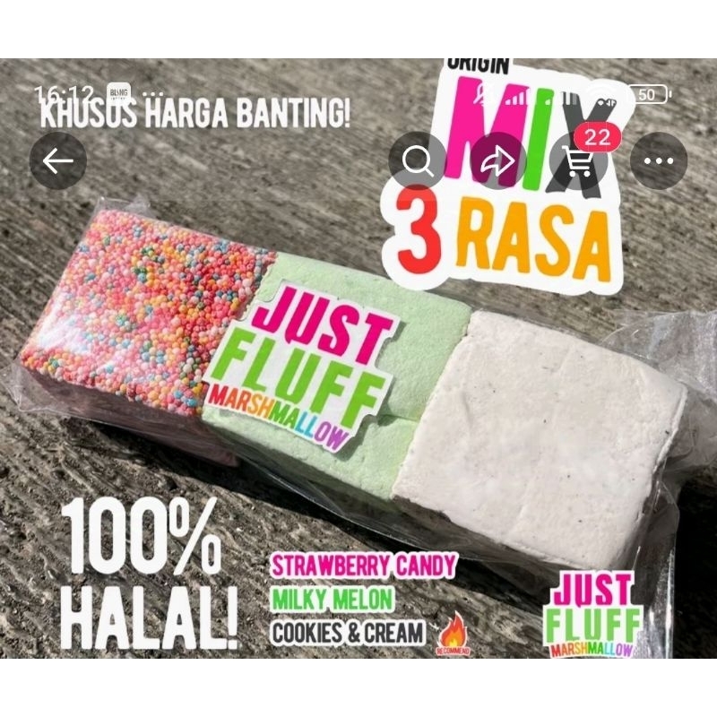 Jual MARSHMALLOW JUST FLUFF 3 VARIAN RASA [ HALAL ] | Shopee Indonesia