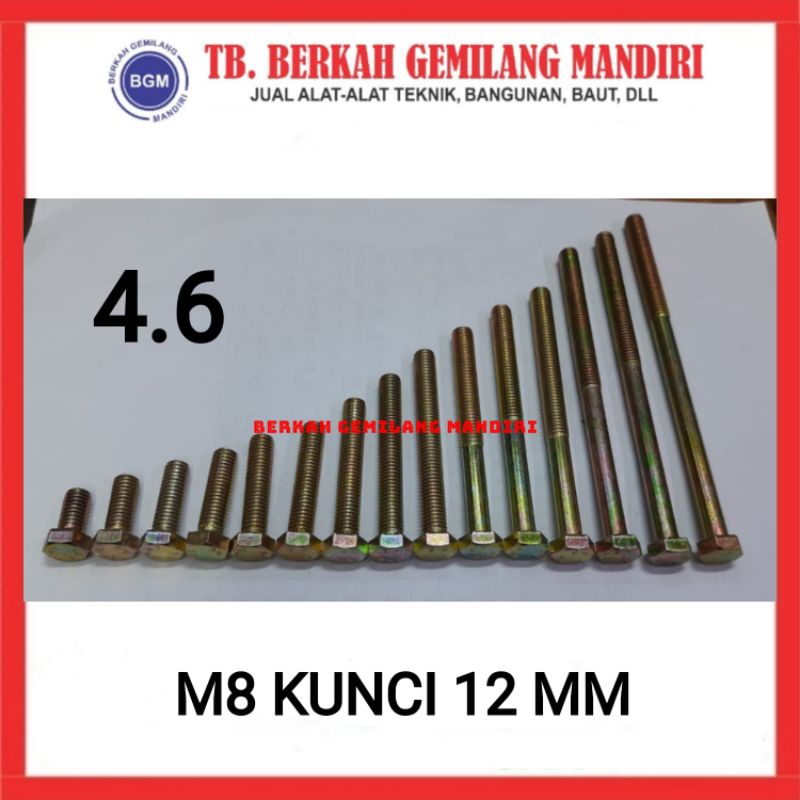 Jual Baut Mur Kuningan m8 x 100 mm Baut Mur Hex M8x100 Kunci 12 Besi | Shopee Indonesia
