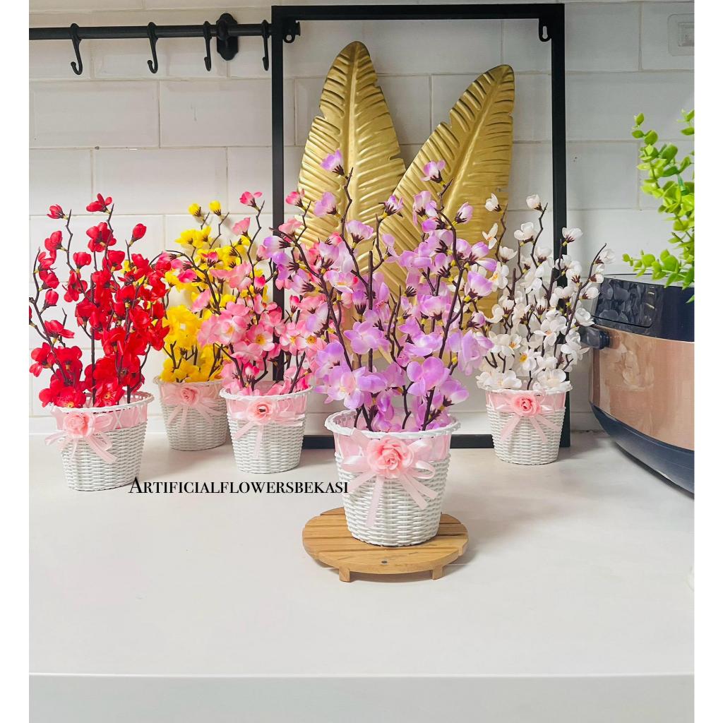Jual BUNGA SAKURA VAS ROTAN PITA BESAR bunga artficial bunga cantik ...