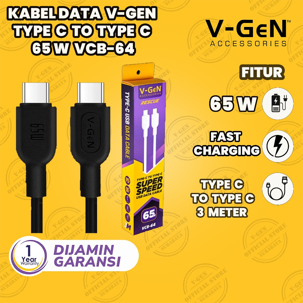Jual Kabel Data Type C To Type C V-GeN VCB-64 Super Speed PD65W QC4.0 ...
