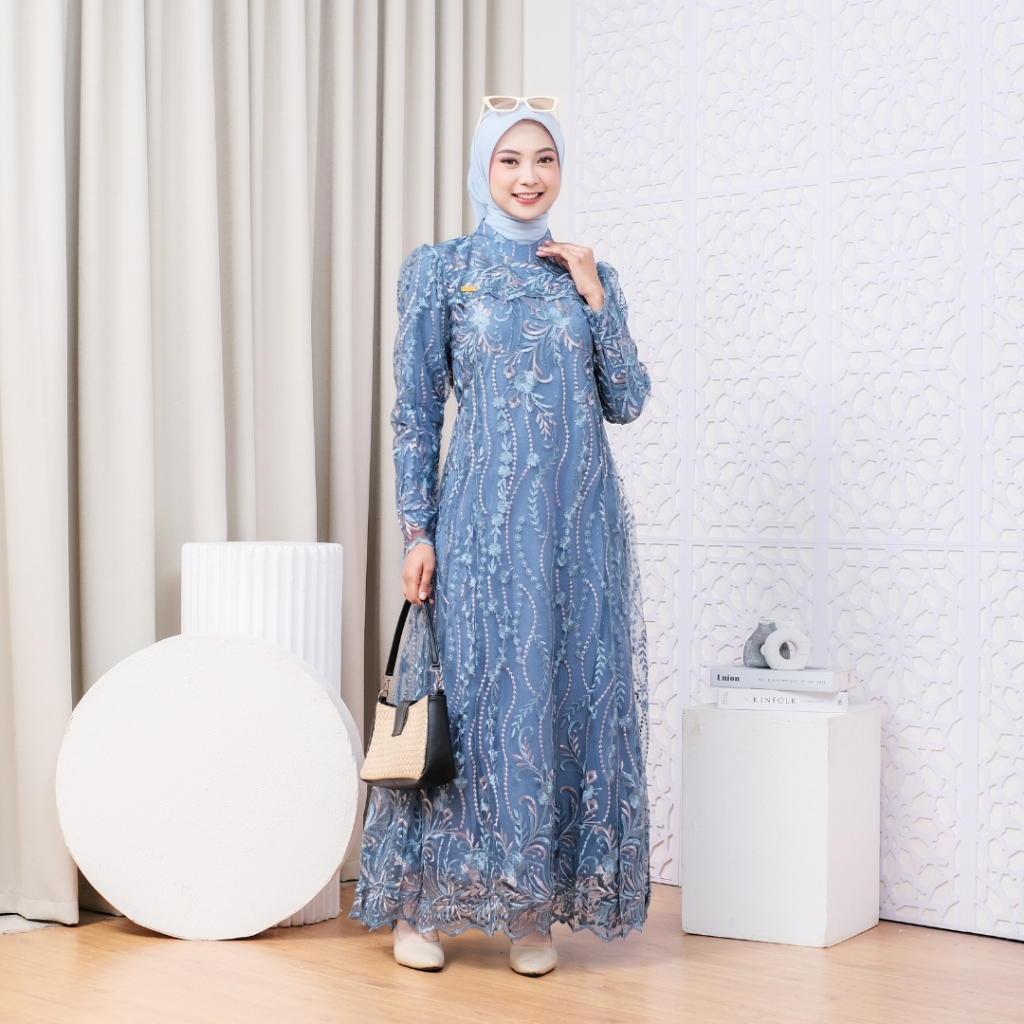 Jual RAISHA-Gamis Brukat HUMAIRA Dress Kondangan Full Tile Brokat Bordir Keliling Untuk Gamis ...