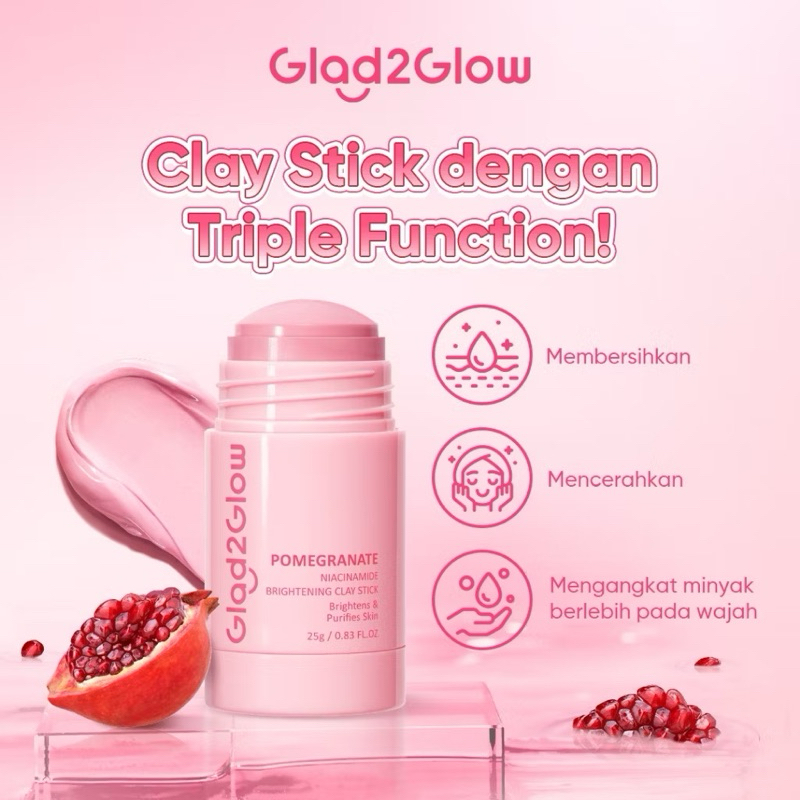 Jual Glad2Glow Pomegranate Niacinamide Brightening Clay Stick 25g Mask Masker Pencerah Wajah Gel ...