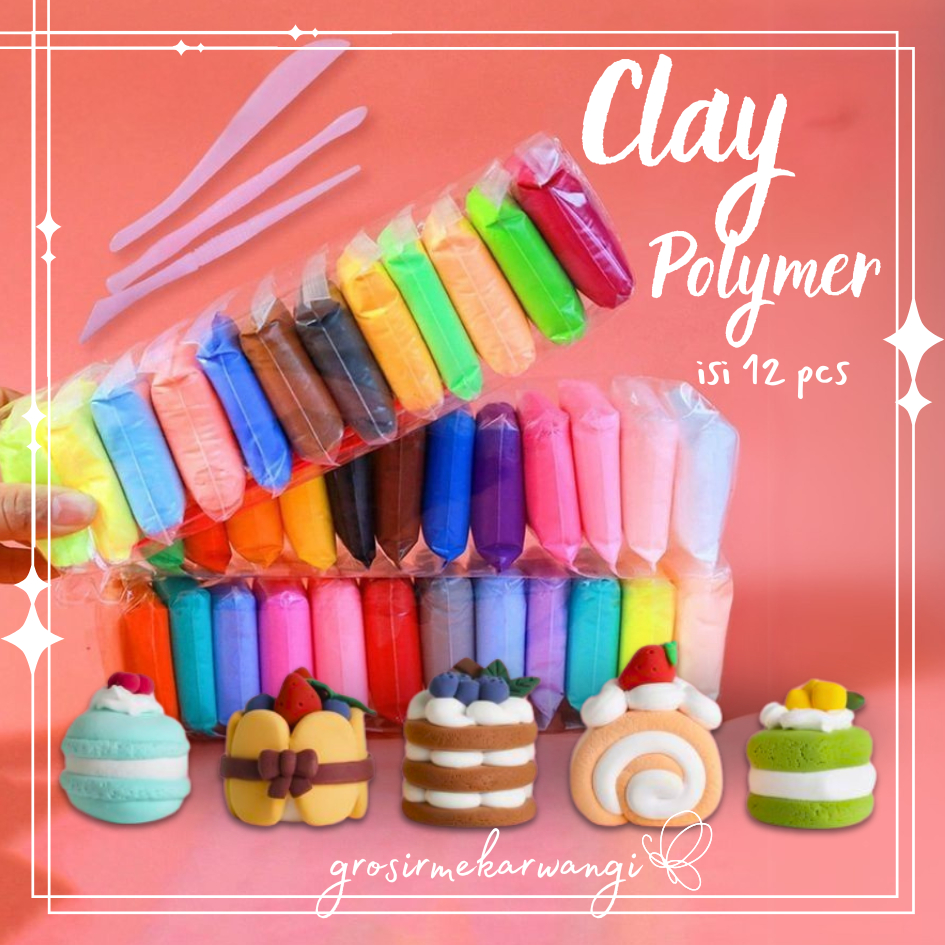 Jual Mainan Anak Clay Polymer 12 pc Warna Warni Mainan Edukasi Malam ...
