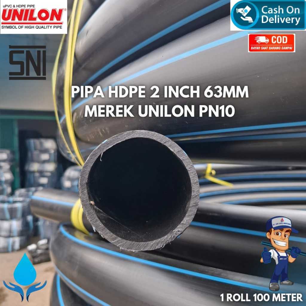 Jual Pipa HDPE Atau Selang Hitam Ukuran 2 INCH Merek UNILON PN10 63Mm ...