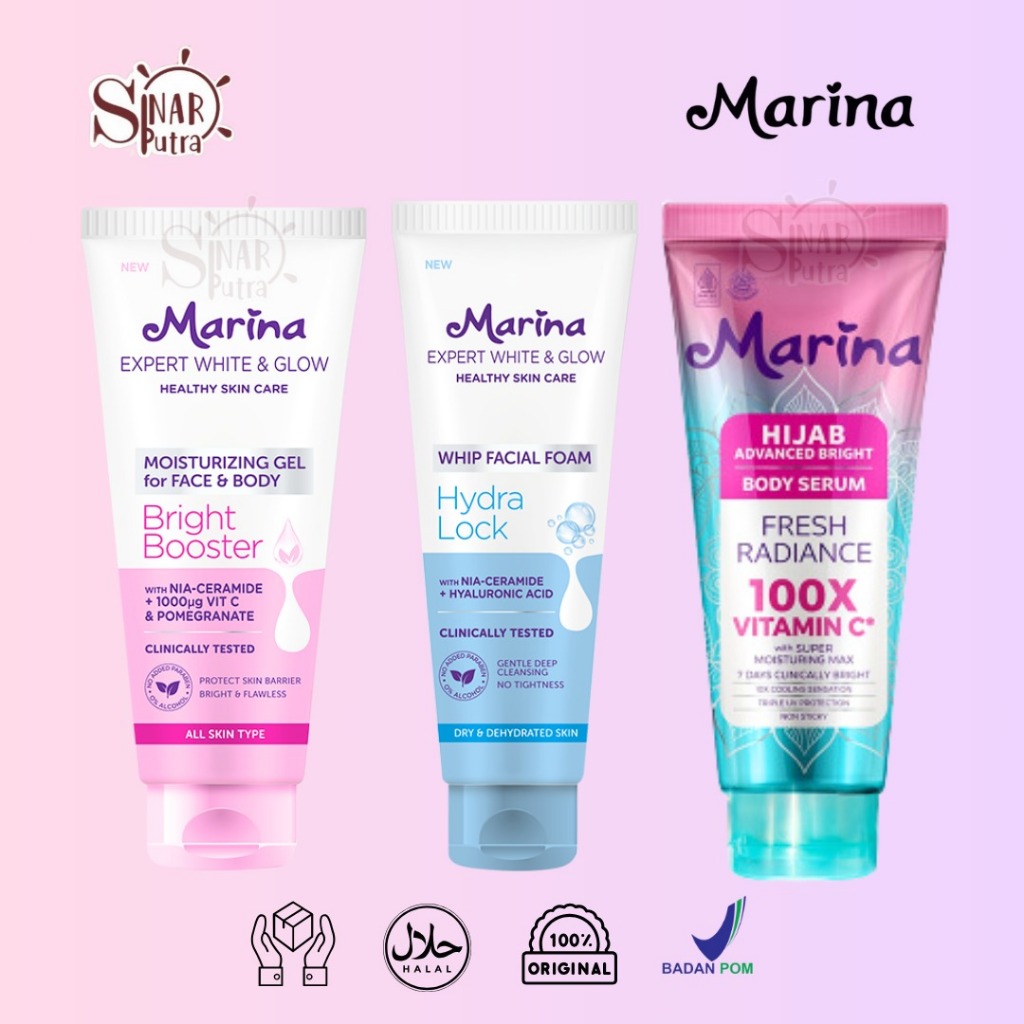 Jual Marina Expert White & Glow Moisturizing Gel for Face & Body Bright ...