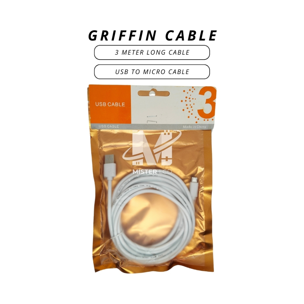 Jual KABEL DATA CHARGER MICRO PANJANG 3 METER GRIFFIN | Shopee Indonesia