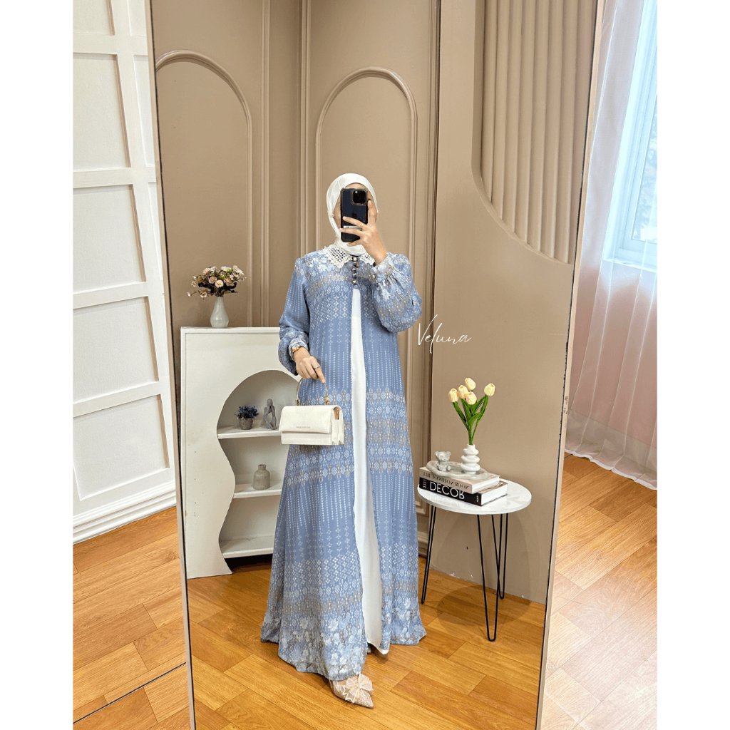 Jual Veluna || Zanera Set Dress Wanita Mewah Dengan Bahan Ceruty Motif ...