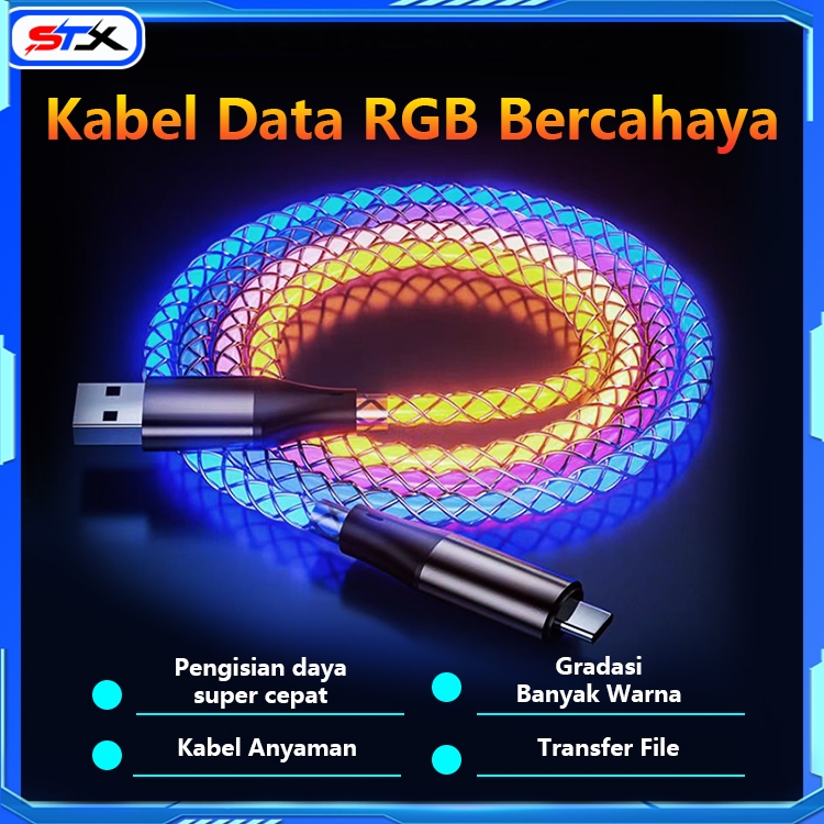 Jual STX Kabel Data RGB LED Type C Micro Usb Lightning Iphone Fast ...