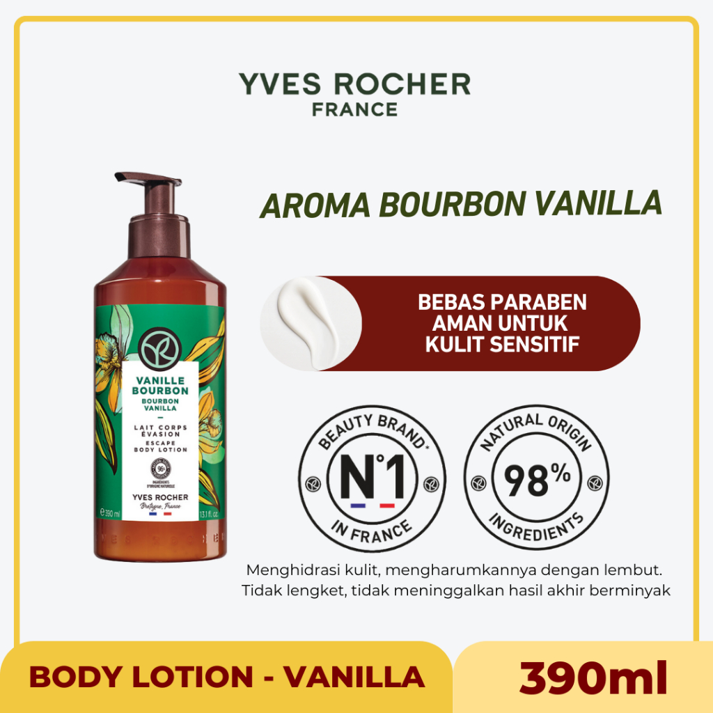 Jual Yves Rocher Bourbon Vanilla Escape Body Lotion 390 ml | Shopee ...