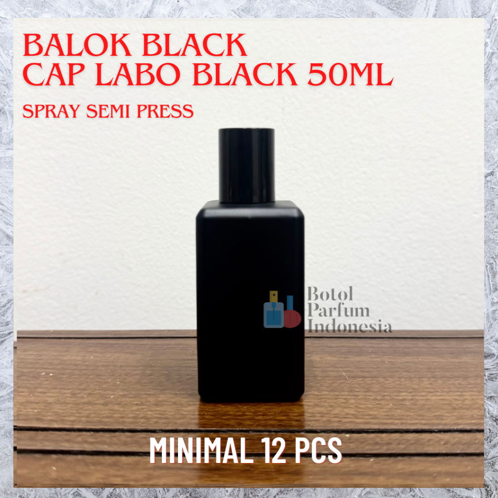Jual Botol Parfum Kaca Balok Black 50ml Cap Labo Black Spray Semi Press ...