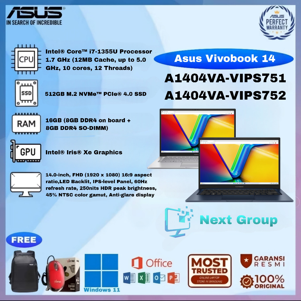Jual Asus Vivobook 14 A1404VA-VIPS752/Core i7-1355U/8GB/512GB SSD/14 ...