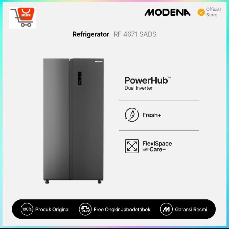Jual kulkas MODENA side by side 2 pintu RF4671SADS inverter power HUB ...