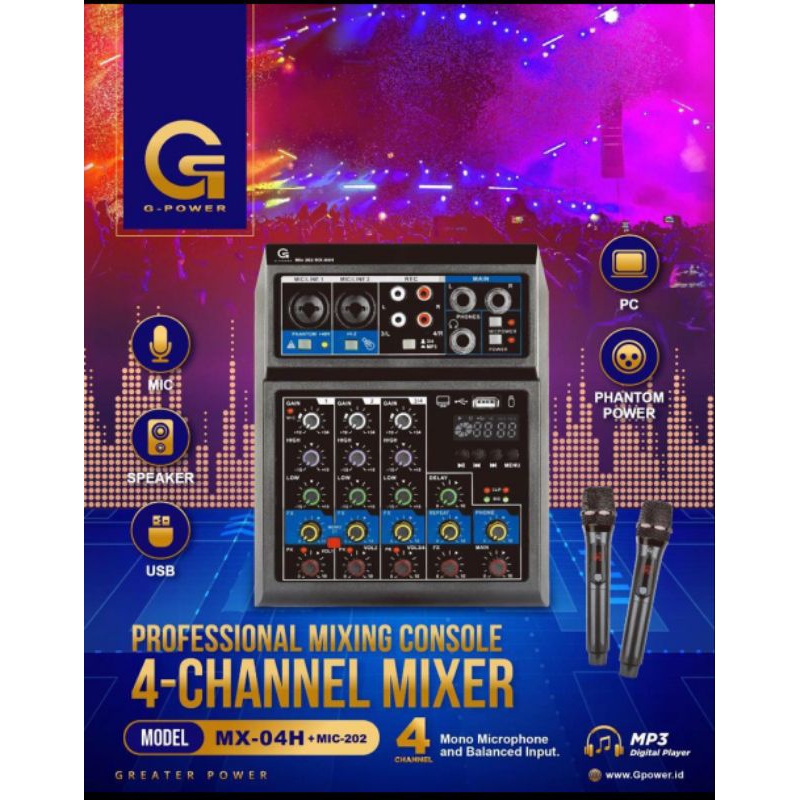 Jual MIXER PLUS MIC WIRELESS G POWER 4CH MIC-202 MX-04H | Shopee Indonesia