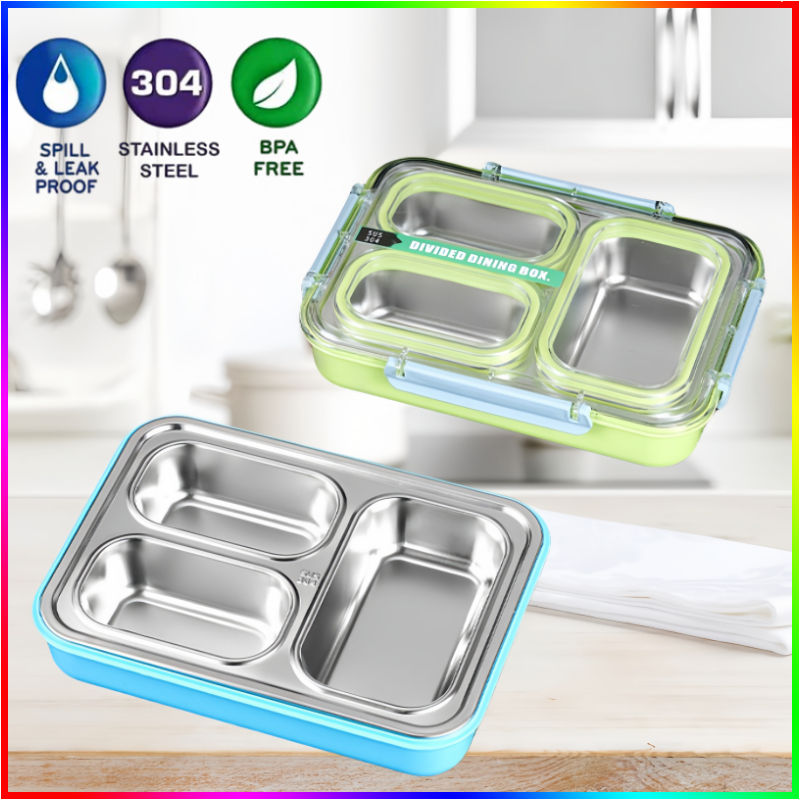 Jual Kotak Makan Siang Stainless Steel 304 + PP 1800ML - 4 Kompartemen - Warna Hijau Nordik ...