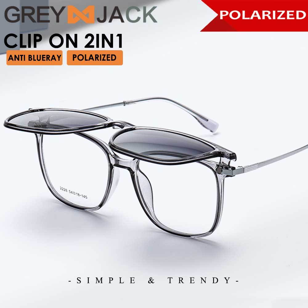 Jual Grey Jack Kacamata Clip On 2in1 Model Kotak TR+Metal Fashion Pria Wanita Bisa Minus Free ...