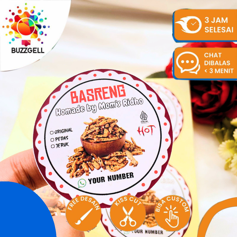 Jual 2-4 Buzzgell Sticker Bulat Edisi Makanan Basreng Pedas Stiker ...