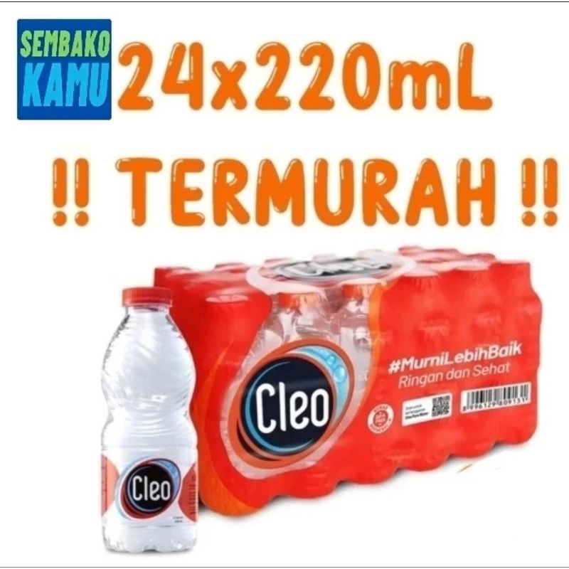 Jual Cleo Air Mineral Botol Mini 220 ml 1 Dus x 24 botol | Shopee Indonesia