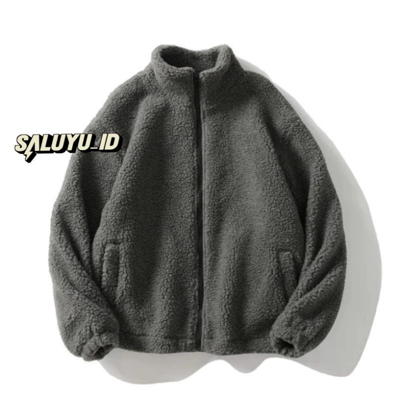 Jual Sherpa Jacket Bulu Polos Abu Tua Krah Vintage Saluyu_id Tebal ...