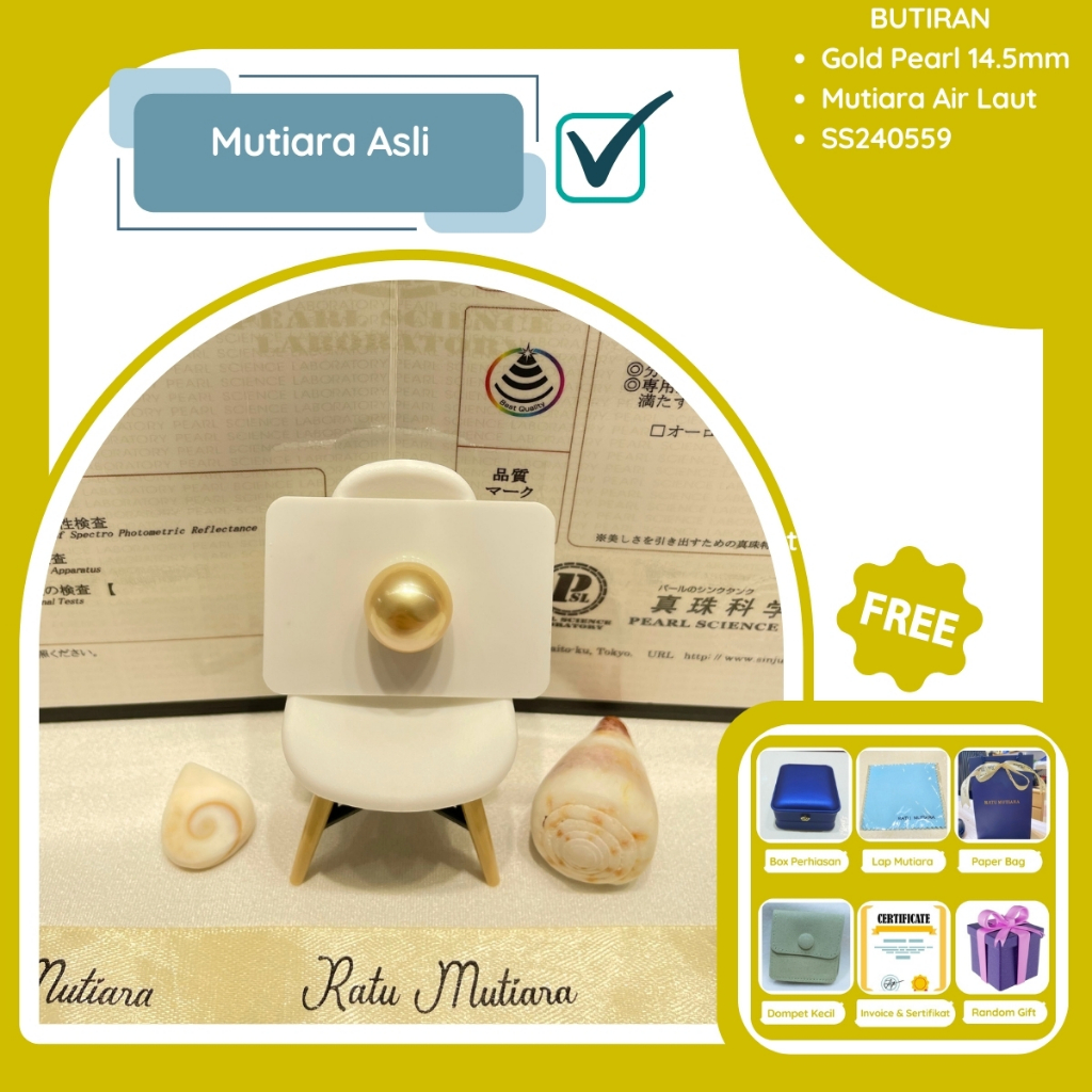 Jual Mutiara Butiran Air Laut Gold Pearl 14.5mm | Shopee Indonesia