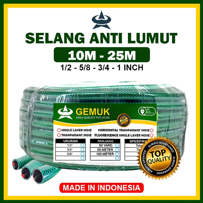 Jual GEMUK Selang Air 1/2 5/8 3/4 1 Inch 10 Meter 25 Meter Selang Benang Anti Lumut Selang Cuci ...