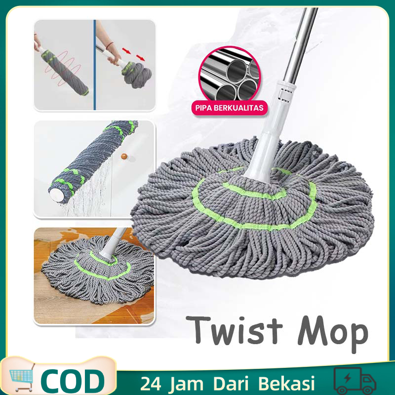 Jual Ultra Praktis Twist Mop Set Pel Lantai Putar Stainless Steel Kain ...