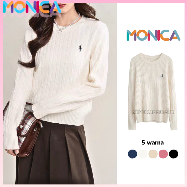 Jual Monica Sweater Rajut Wanita Crewneck Bordir Olop/Kerah Bulat ...