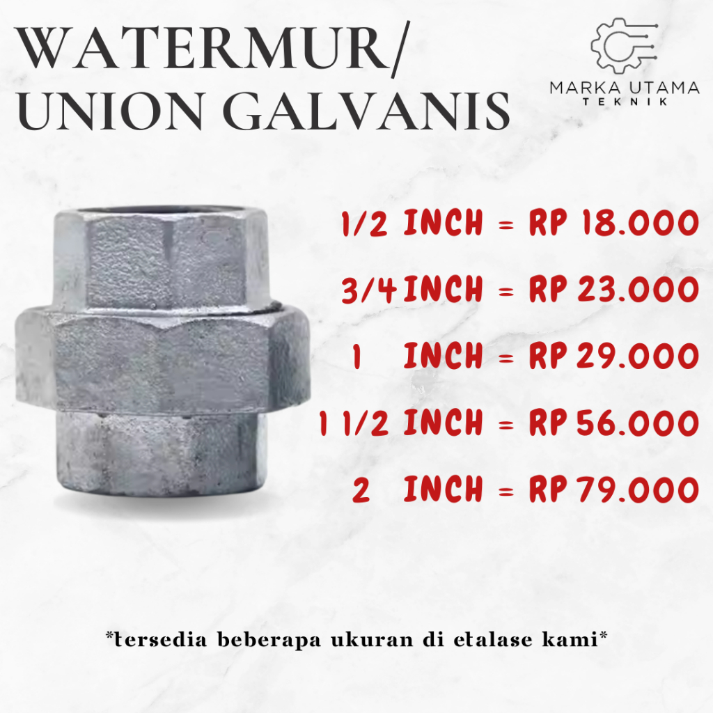 Jual Water Mur Galvanis Besi Drat Dalam Watermur Union / Moer Galvanize 1/4" 3/8" 1/2" 3/4" 1" 2 ...