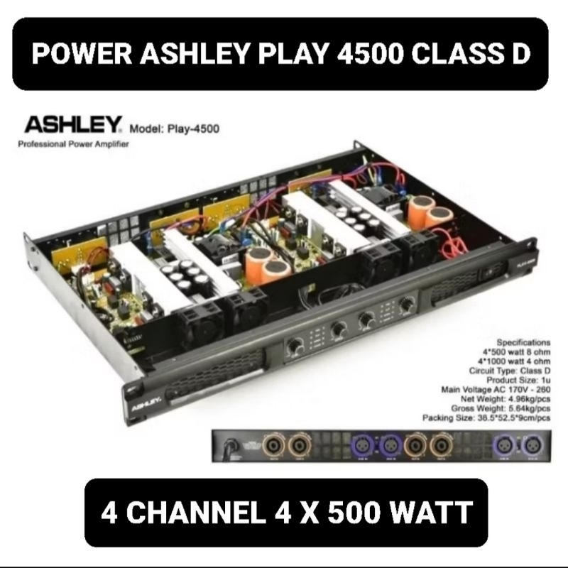 Jual ASHLEY Power Amplifier Play 4500 Class D 4 Channel 500 Watt ...
