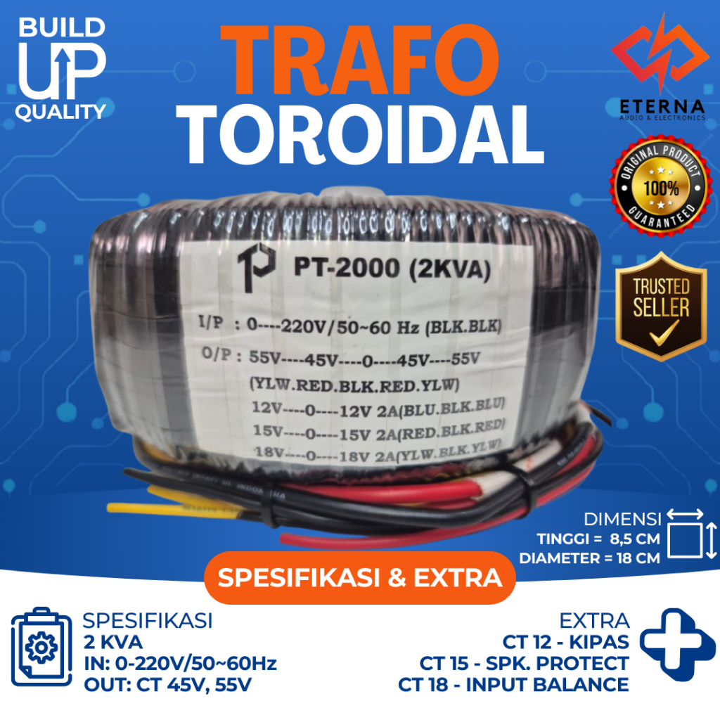 Jual TRAFO TOROID / DONAT 2000 VA (2 KVA) CT 55V - 100% TEMBAGA MURNI ...