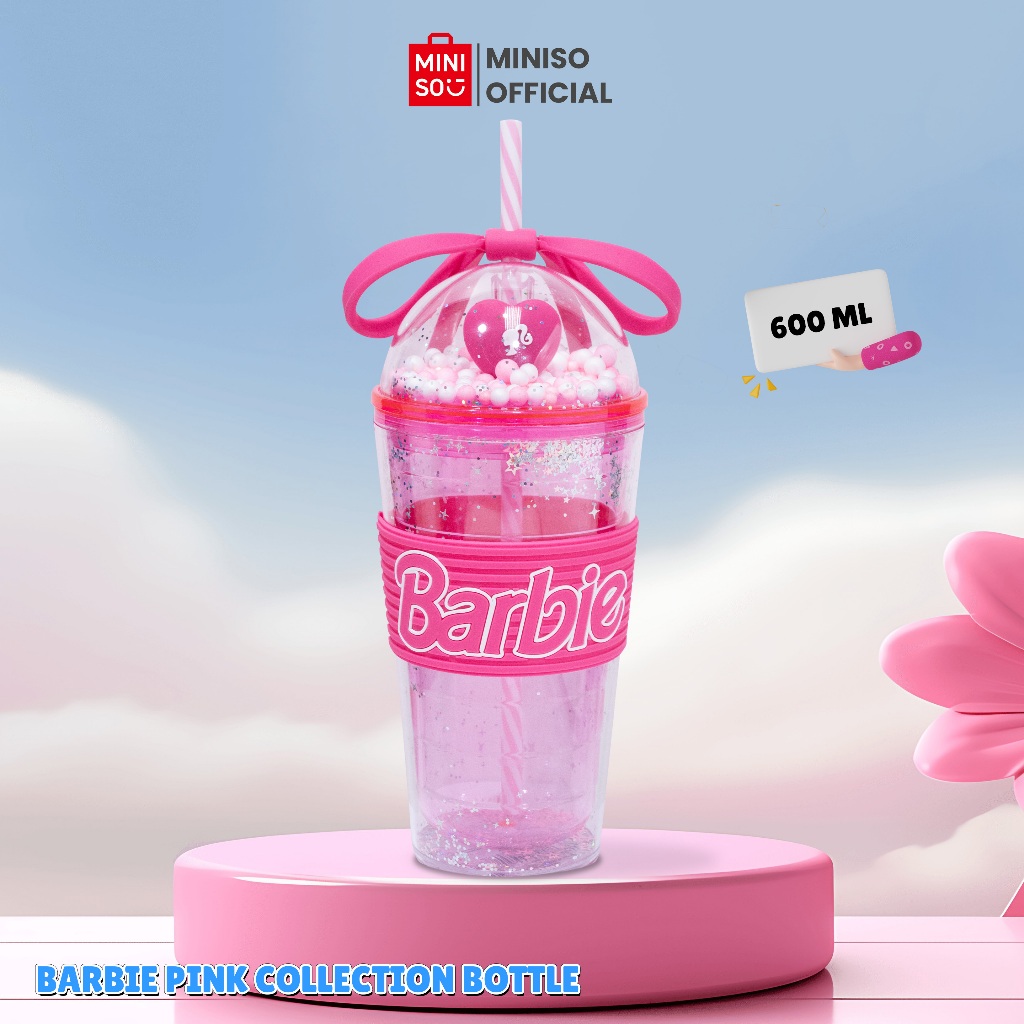 Jual Miniso X Barbie Pink Series Bow Botol Minum Plastik 600mL Plastic ...