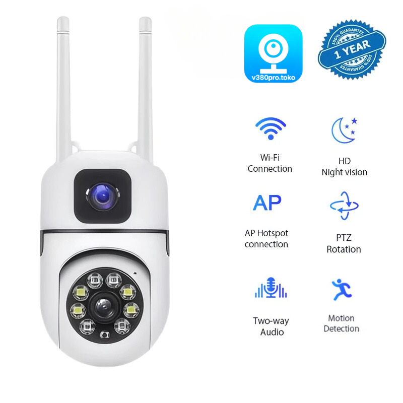 Jual V380 PRO Dual Lens Kamera CCTV Luar Ruangan Nirkabel Tahan Air Tahan Angin Kamera IP PTZ ...