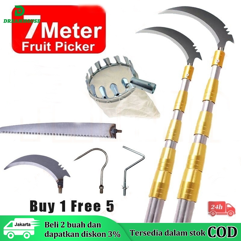 Jual 7M/6M 5in1 Tongkat Panjang Untuk Petik Buah metal fruit picker Alat Petik Buah Tongkat ...