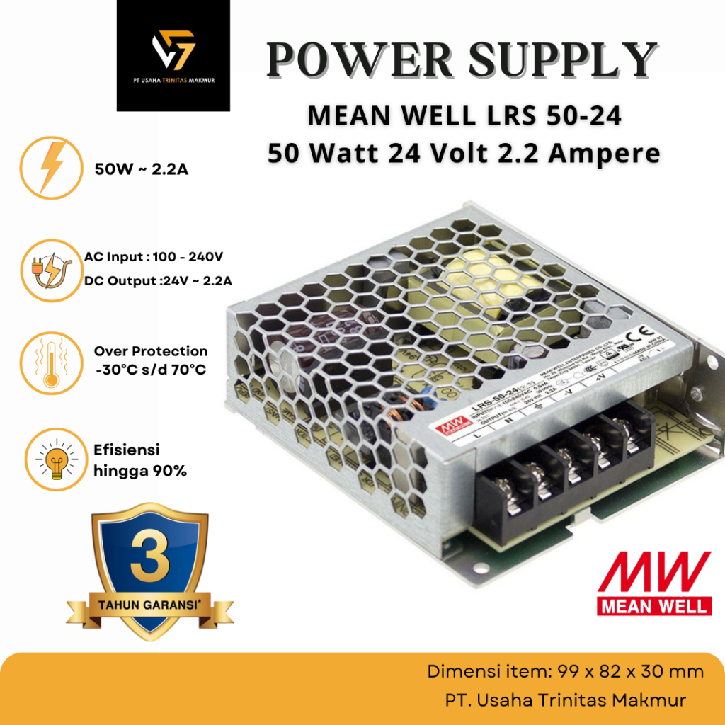 Jual MEAN WELL LRS 50-24 Power Supply 50W 24V 2.2A Trafo Adaptor Switching PSU SMPS [Garansi 3 ...