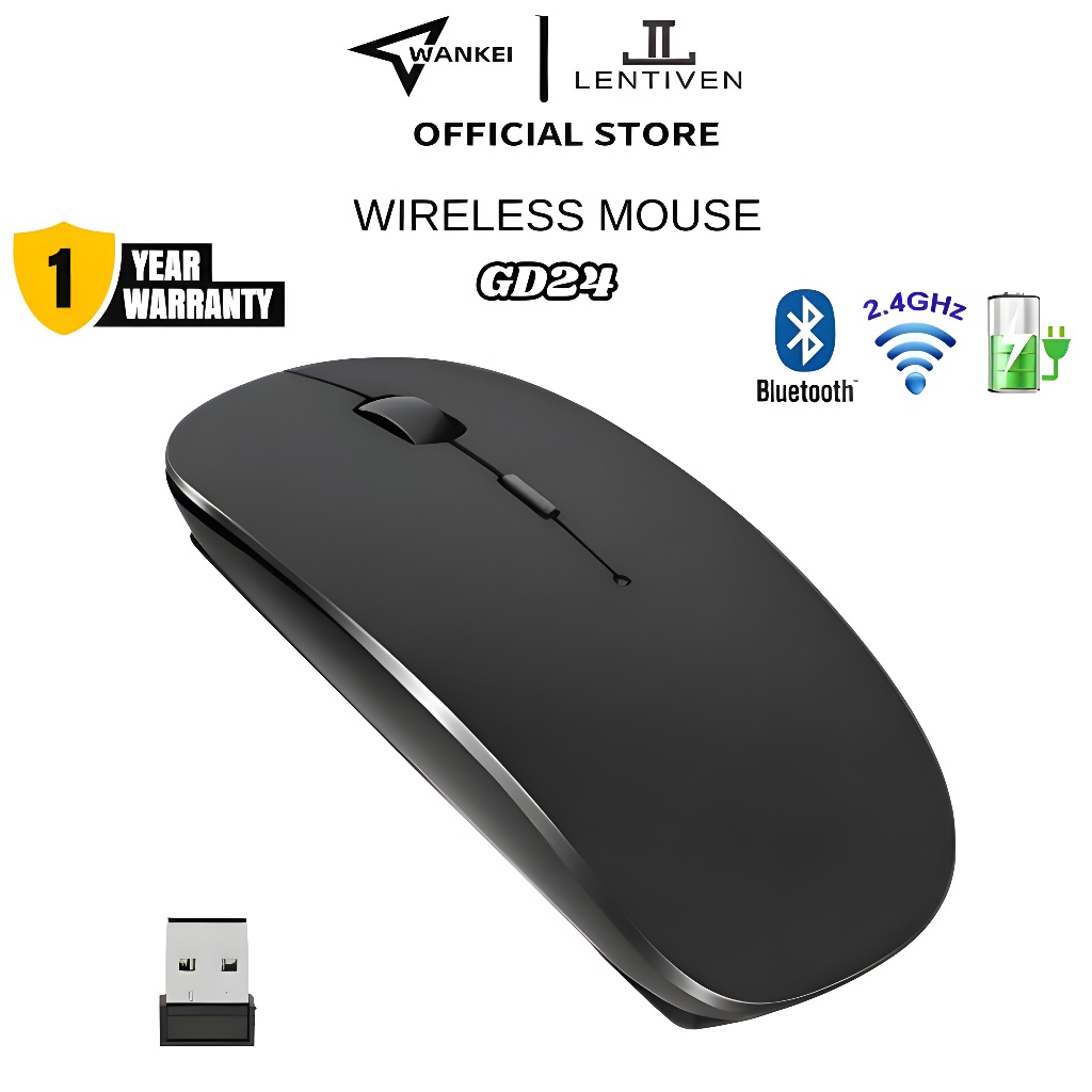 Jual Mouse Wireles LENTIVEN GD24 1600DPI Receiver USB untuk PC Laptop ...