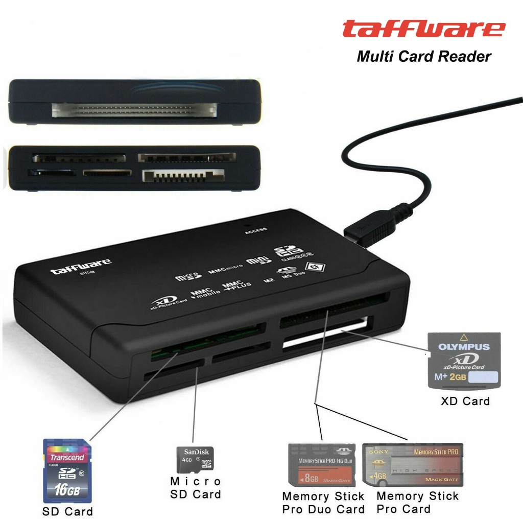 Jual Taffware Multi Card Reader USB 2.0 USB Hub MicroSD MMC SD SDHC CF ...