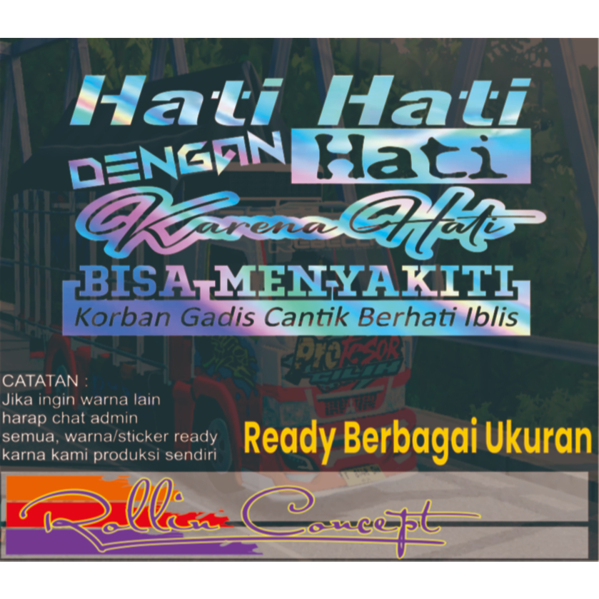 Jual cuting stiker hati hati dengan hati, stiker kata kata kaca mobil ...