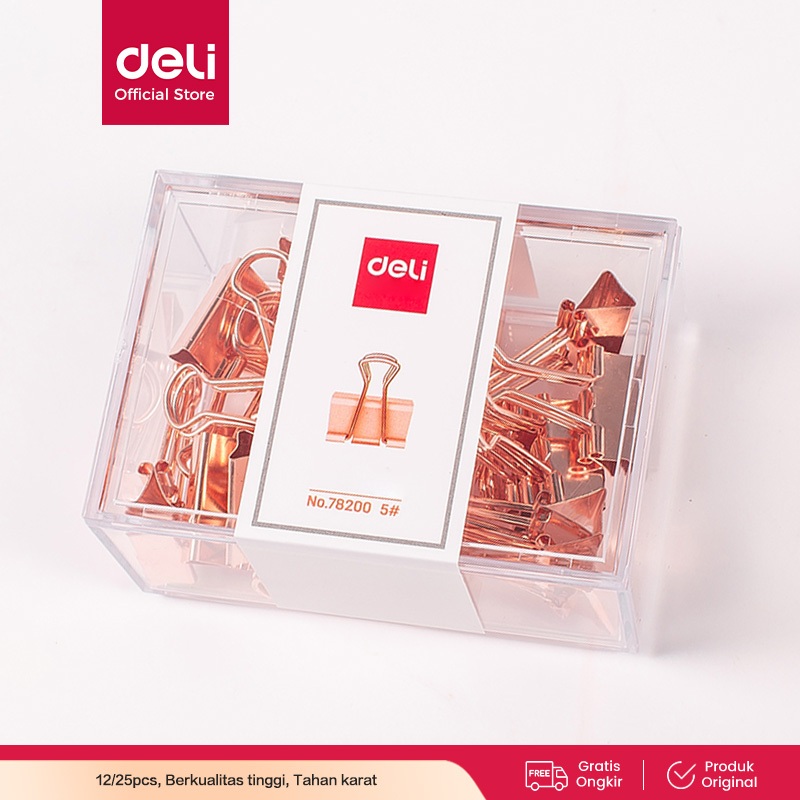 Jual Deli Office Binder Clip / Penjepit Rose Gold Isi 12 / 25pcs 78200 ...