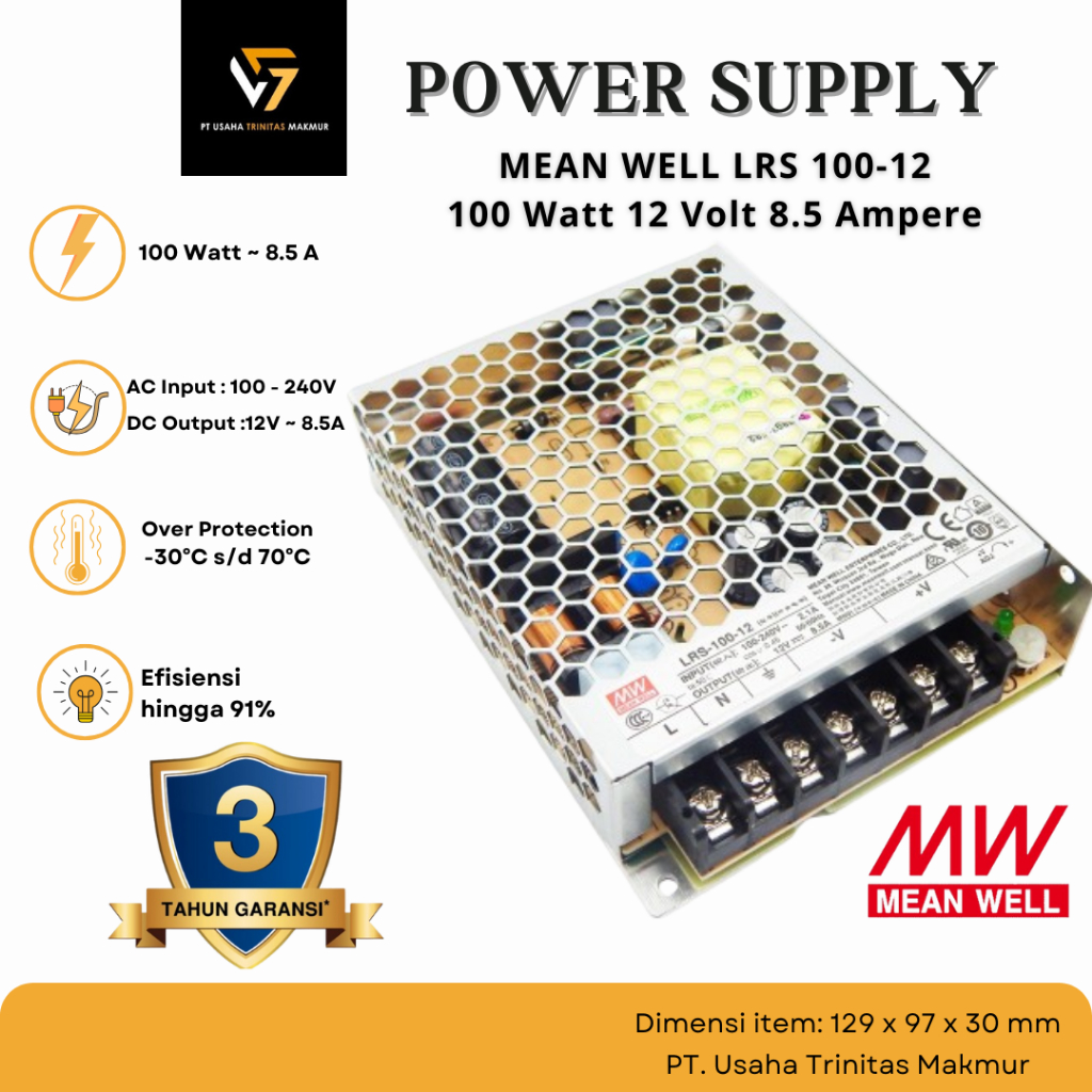 Jual Adaptor Power Supply 100W 12V 8.5A Mean Well LRS 100-12 Switching PSU Jaring SMPS [Garansi ...